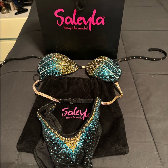 salayla | Other | Saleyla Black Bikini With Blue And Gold Accents ...
